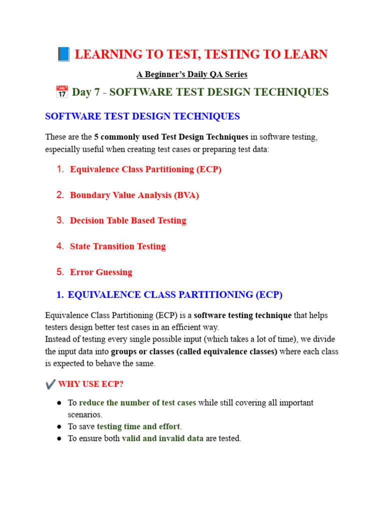 Day 7 - Software Testing Design Techniques | PDF | Software Testing ...