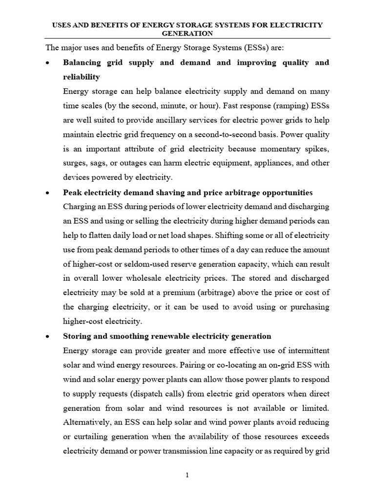 Benefits of Energy Storage Systems | PDF | Electrical Grid | Energy Storage