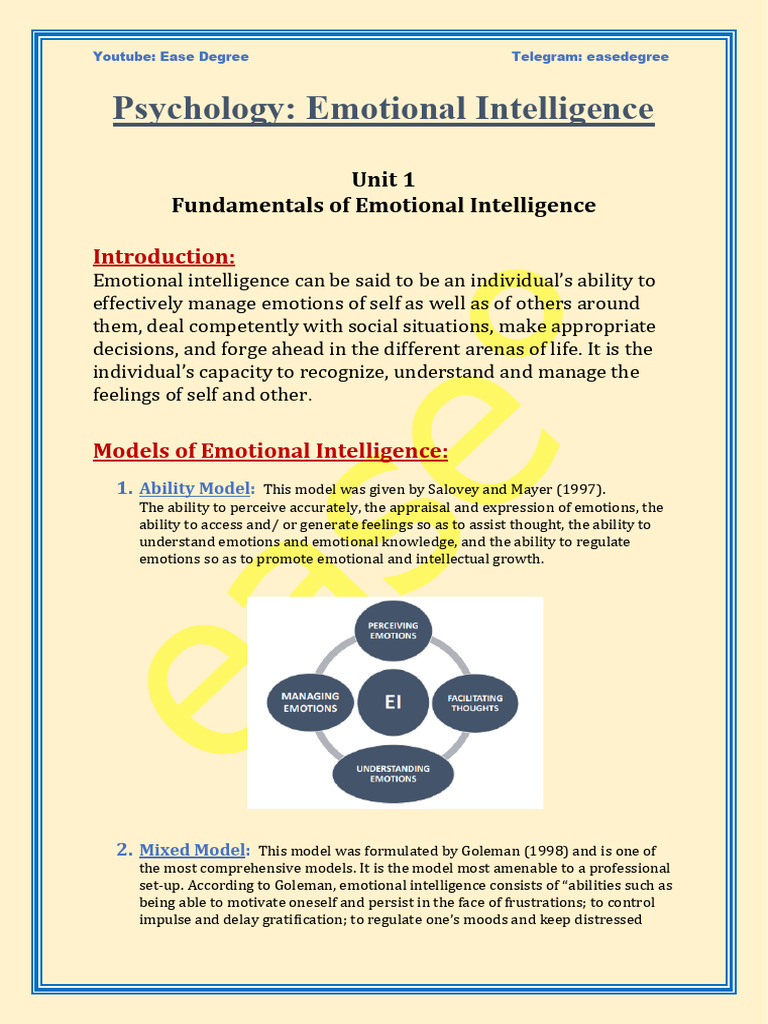 Psychology Emotional Intelligence One Shot Notes by Ease Degree | PDF ...