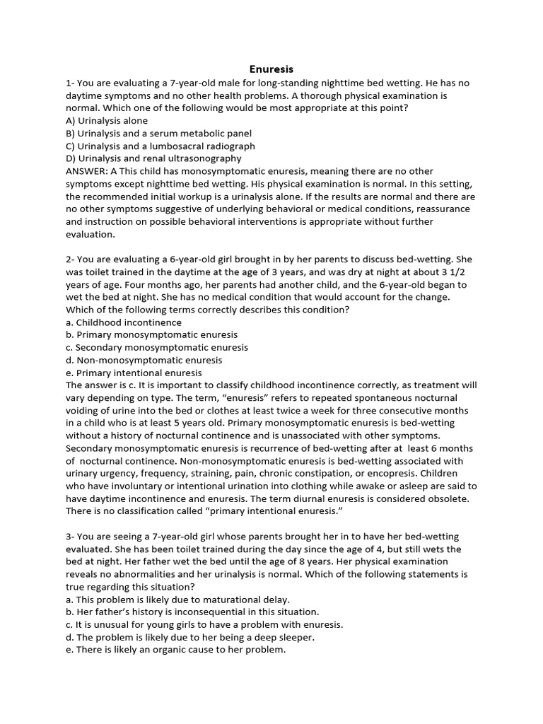 Understanding Childhood Enuresis Evaluation | PDF | Urinary ...