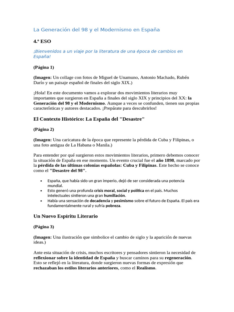 Generación del 98 y Modernismo en España | PDF