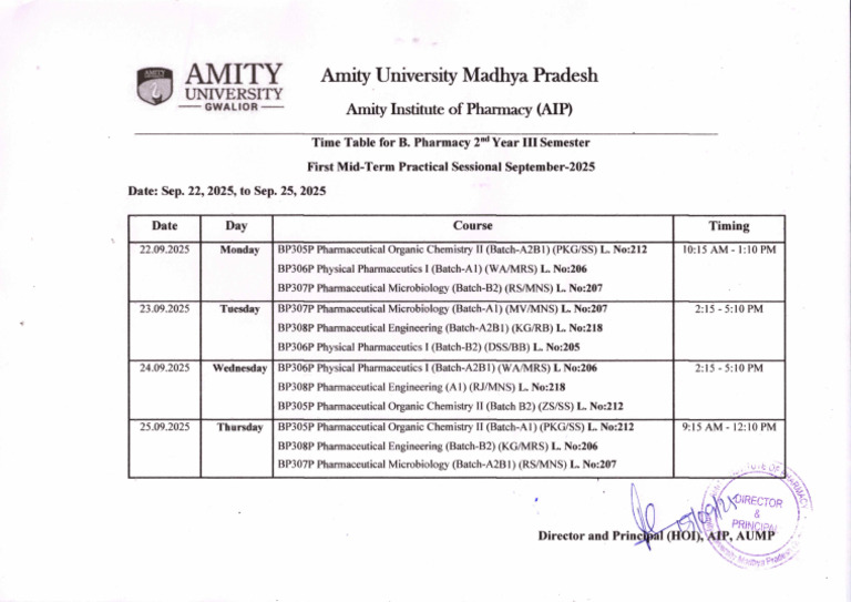 I Mid Term Practica Sessionall Time Table 2nd Year Iii Sem 2025 Pdf