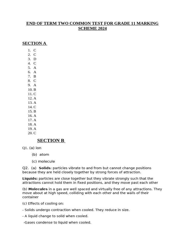 Grade 11 Term 2 Test Marking Scheme | PDF