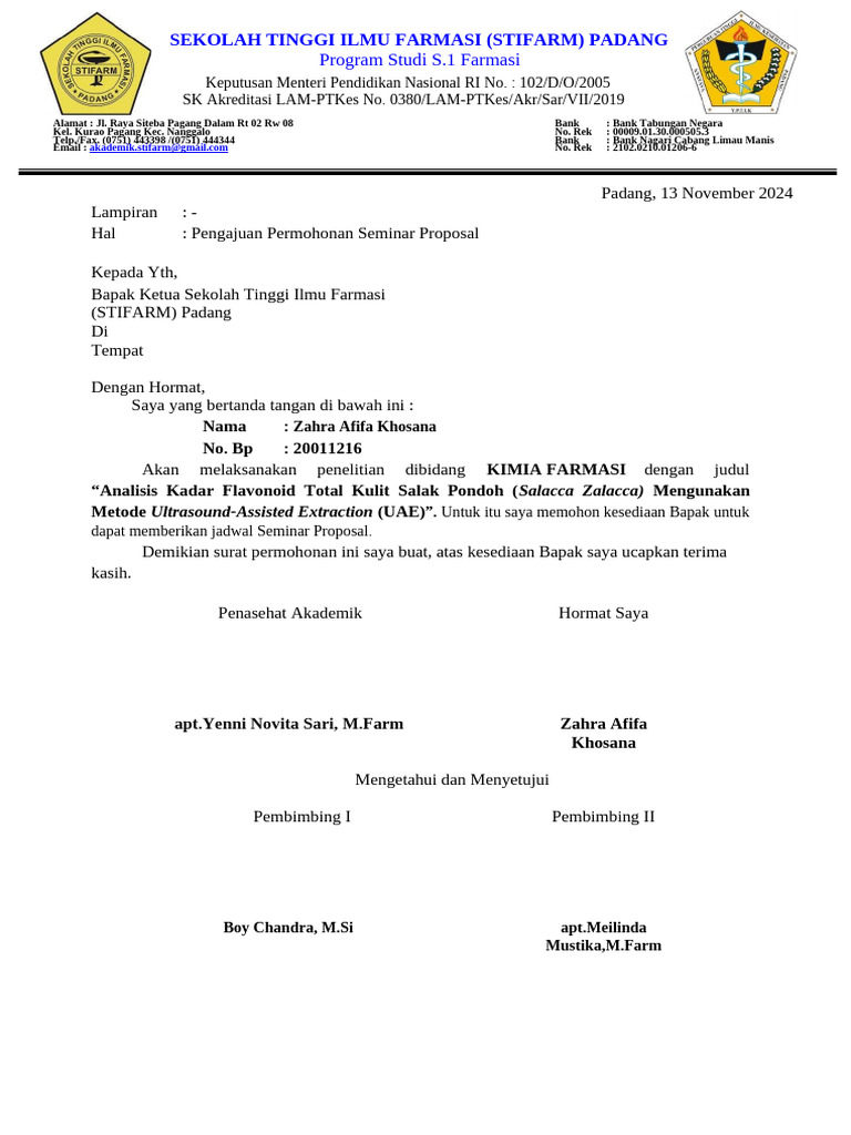 Surat Permohonan Seminar Proposal Sri | PDF