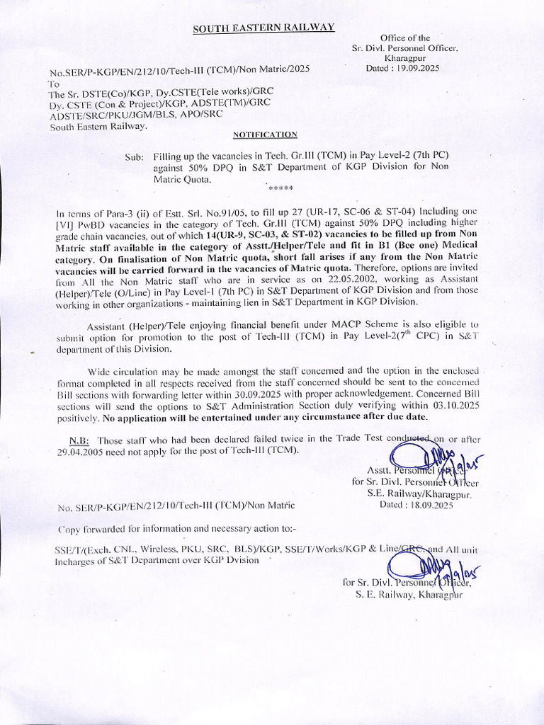 Notification For Non Matric Quota | PDF