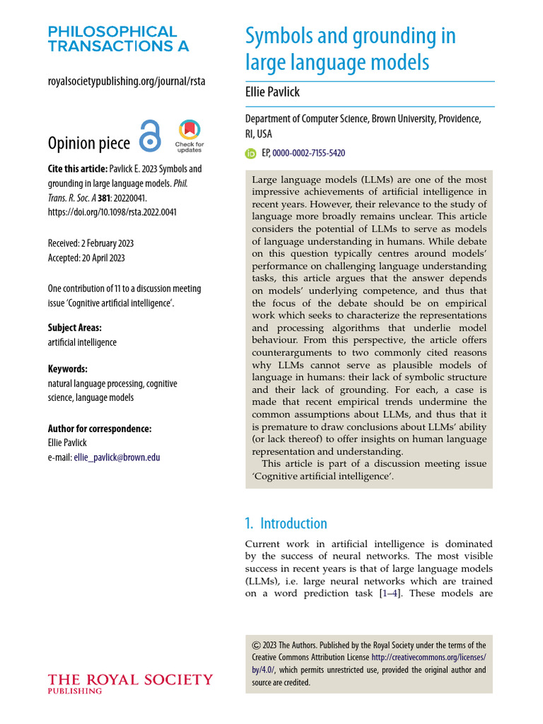 Symbols and Grounding in Large Language Models | PDF | Parsing | Semantics