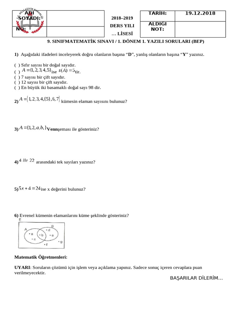 9.sinif Bep-Sinavi | PDF