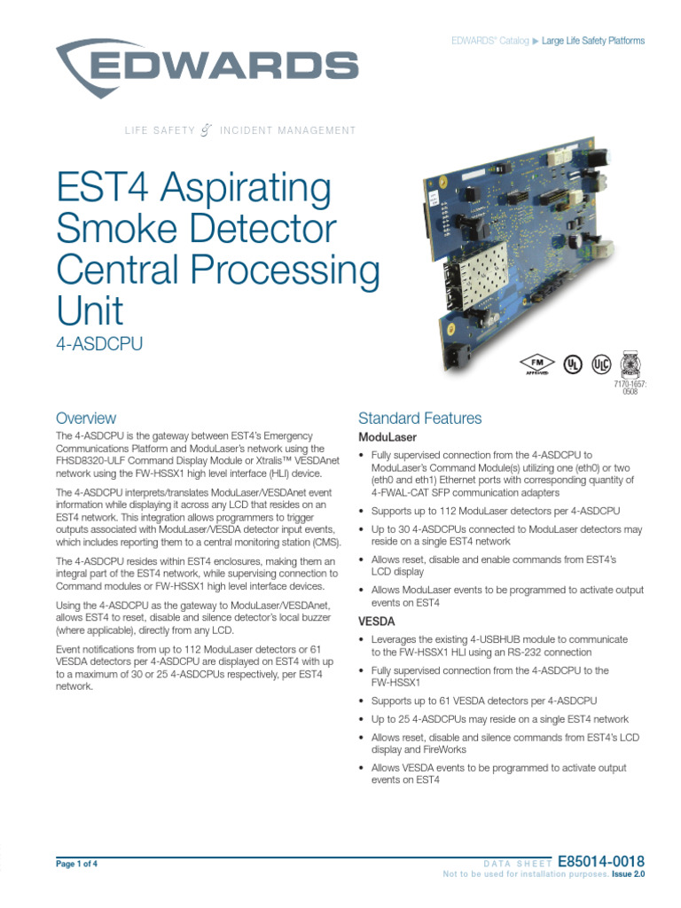 EST4 Aspirating Smoke Detector CPU | PDF | Usb | Computer Engineering