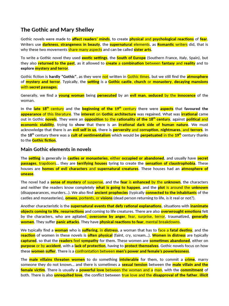 Mary Shelley and Gothic Literature | PDF | Frankenstein | Gothic Fiction