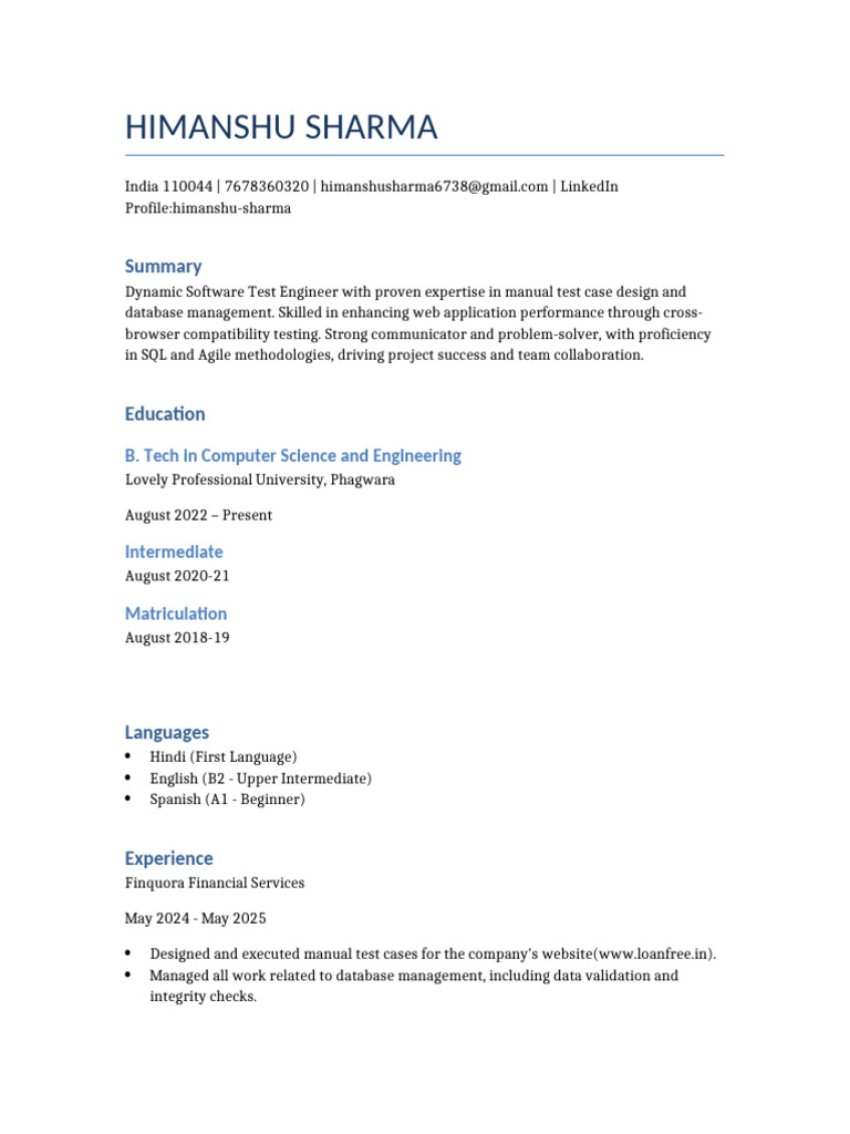 Himanshu Sharma Resume | PDF | Selenium (Software) | Software Engineering