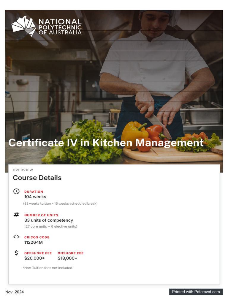 Npa Edu Au Courses Hospitality Certificate IV in Kitchen Management ...