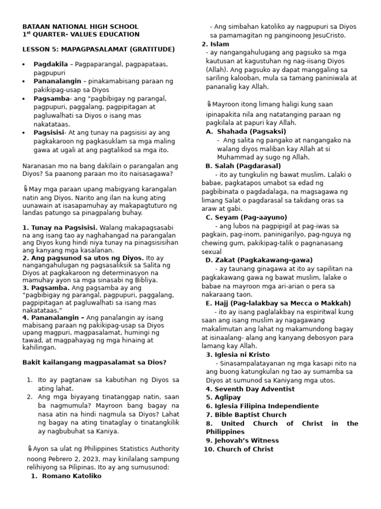 LESSON 5 Mapagpasalamat Gratitude LECTURE VAL ED 8 | PDF