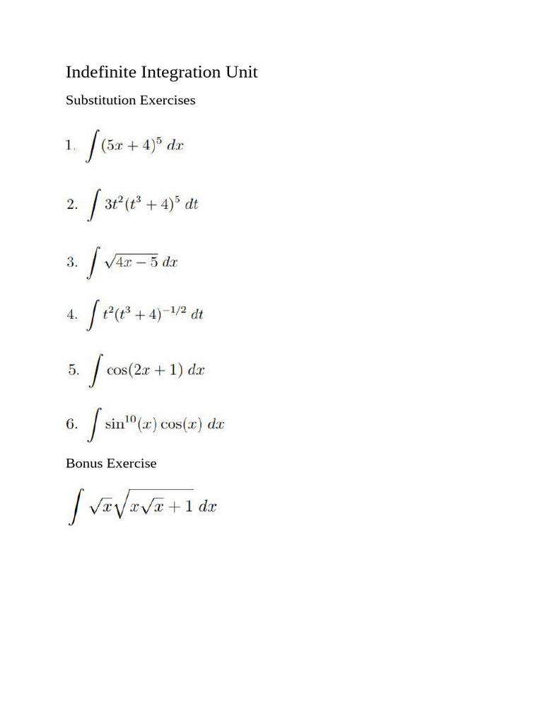 Indefinite Integration Unit | PDF