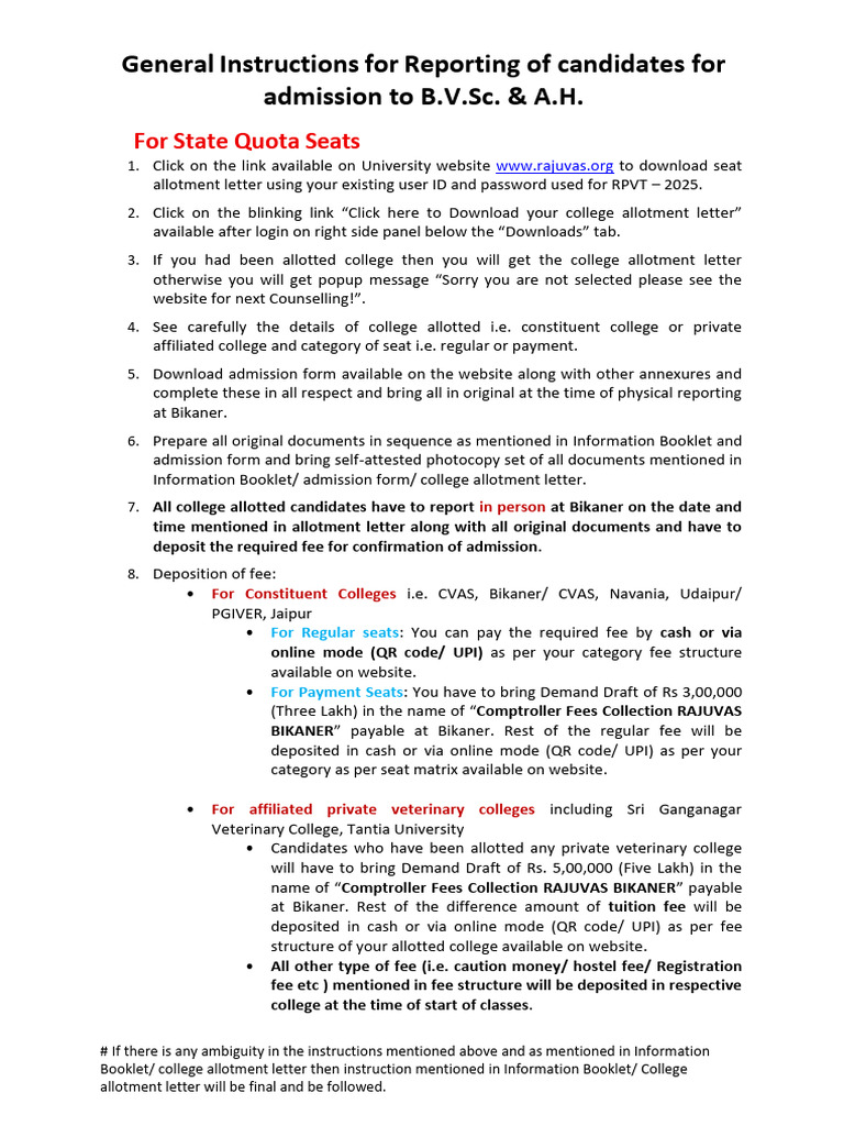 General Instructions For Physical Reporting at Bikaner | PDF