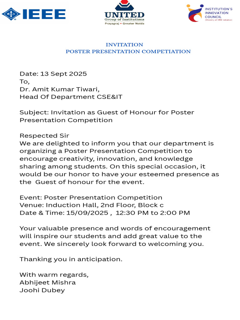Invitation to Poster Presentation Event | PDF