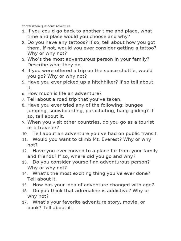 Adventure Conversation Questions Guide | PDF