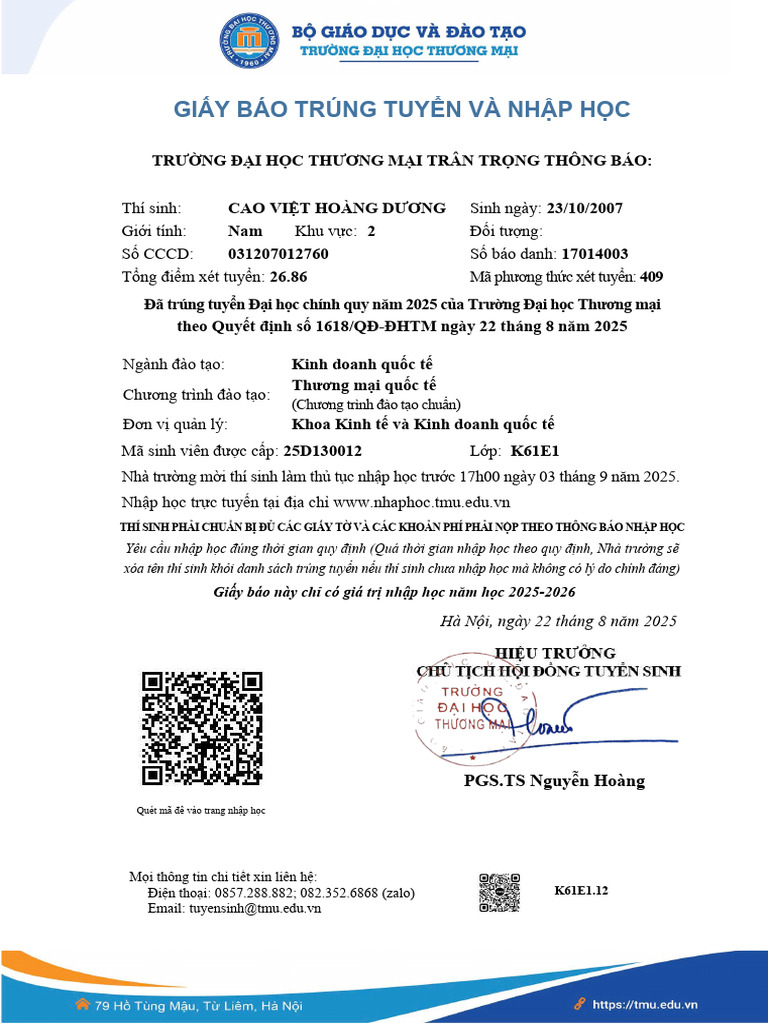 Giay Bao Nhap Hoc | PDF