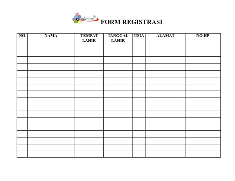 Form Registrasi Pashmina | PDF