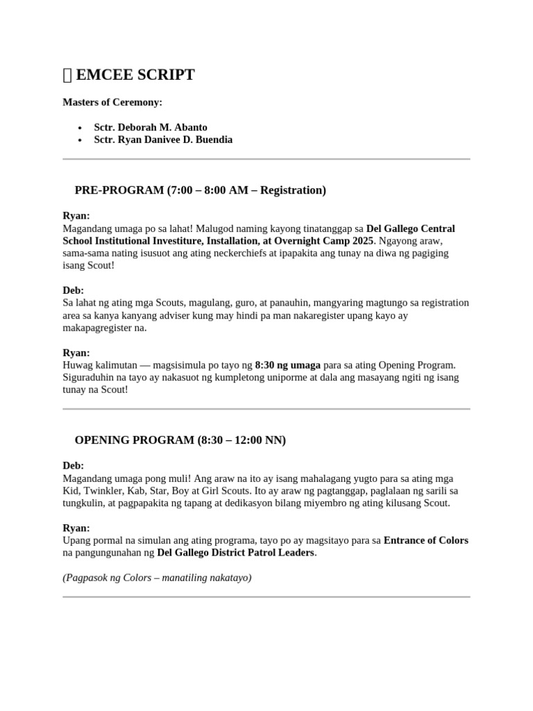 ? Emcee Script para Sa School Institutional Investiture Installation at ...