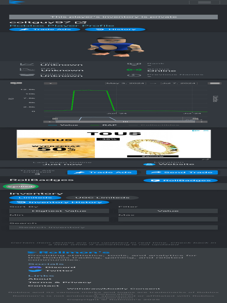 Coltguy97 Roblox Player Profile - Rolimon's | PDF
