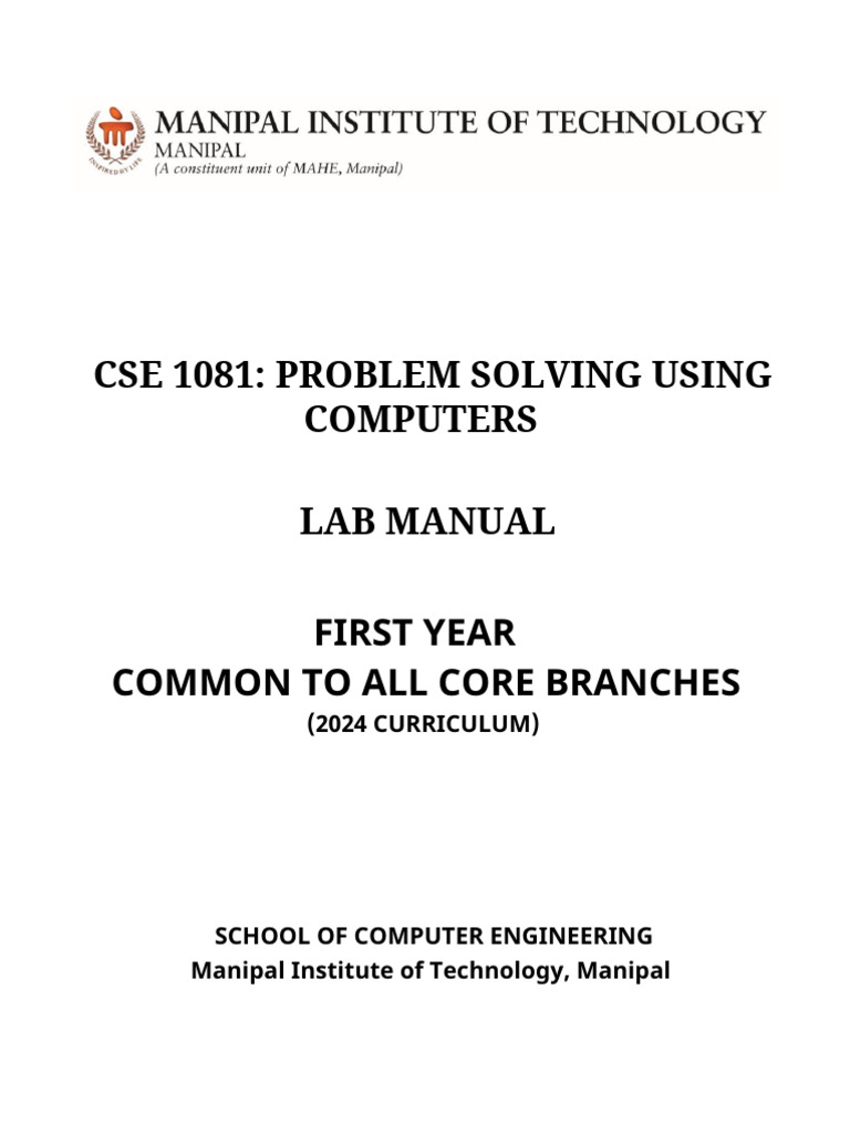CSE 1081 - Problem Solving Using Computers Lab Manual | PDF | Matlab | Matrix (Mathematics)