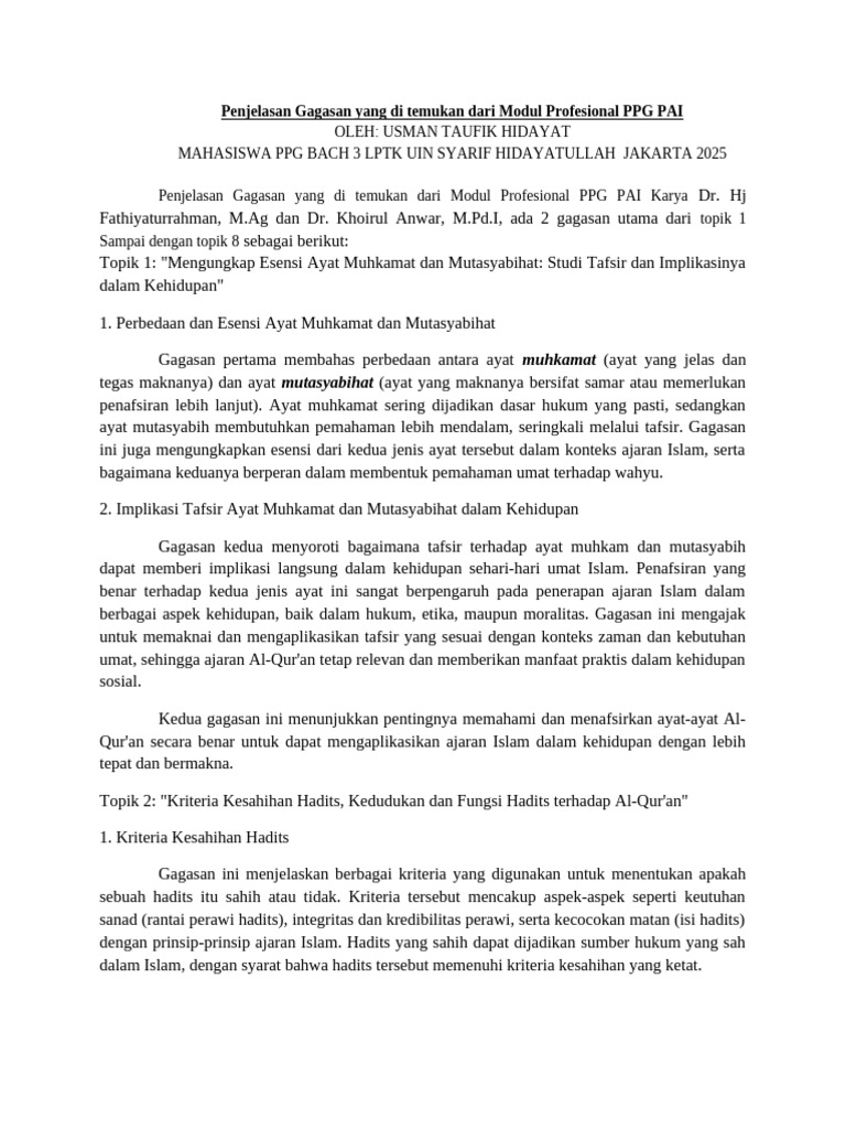 Gagasan Utama Modul PPG PAI 2025 | PDF