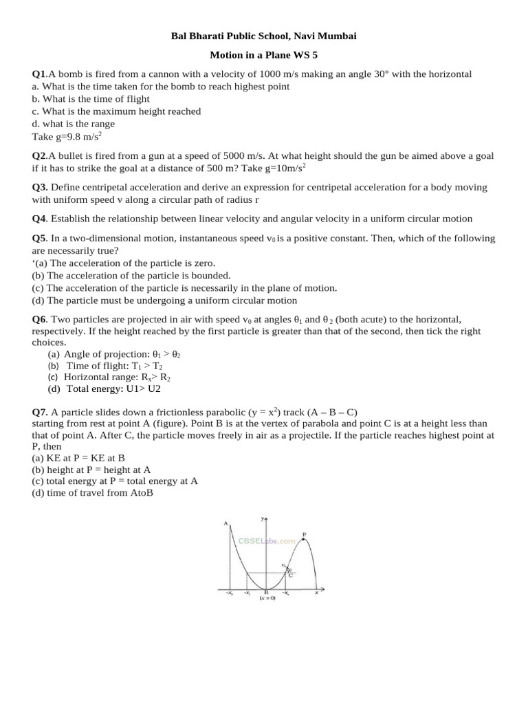 Physics Worksheet: Motion in a Plane | PDF