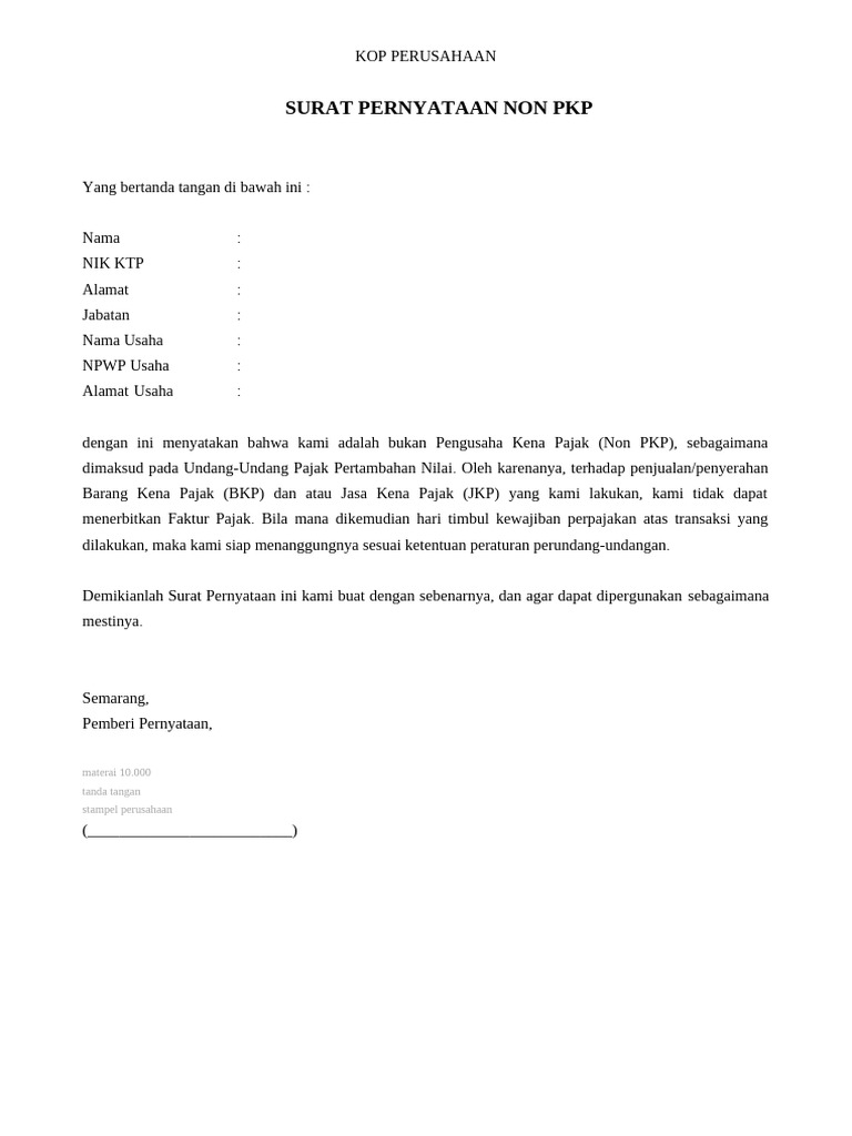 Contoh Surat Non PKP | PDF