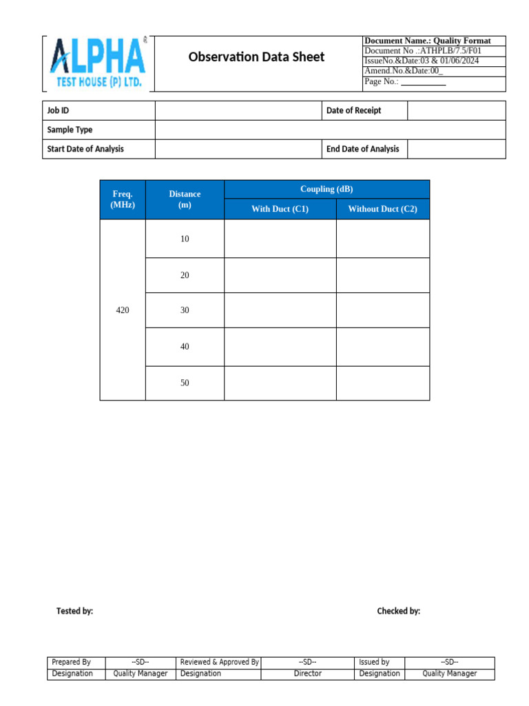 7.5 - F01 Observation Data Sheet | PDF