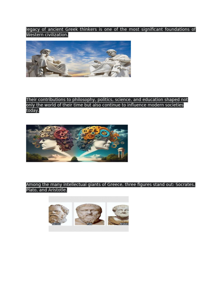 Legacy of Ancient Greek Thinkers Meow (ALPUERTO) | PDF | Plato | Socrates
