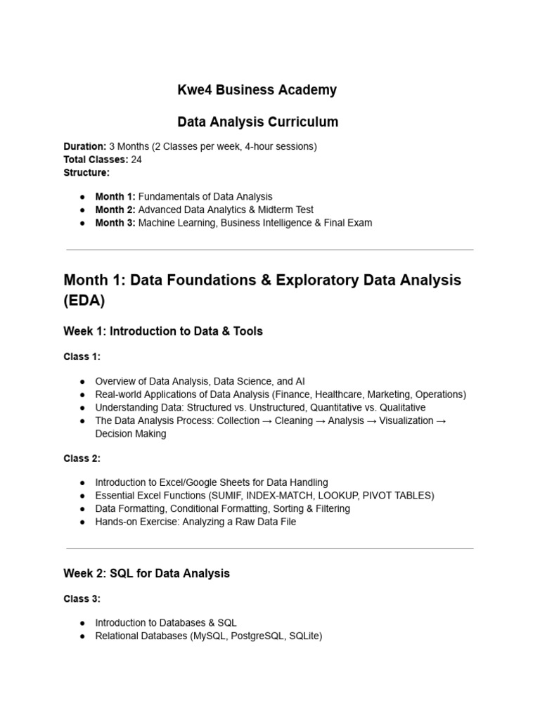 KBA - Data Analysis Curriculum | PDF | Data Analysis | Statistics