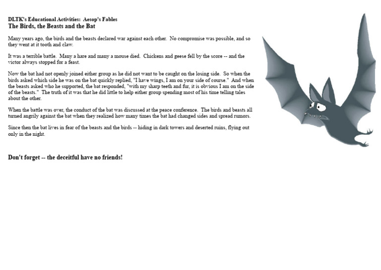 The Bat's Deceit in Aesop's Fable | PDF