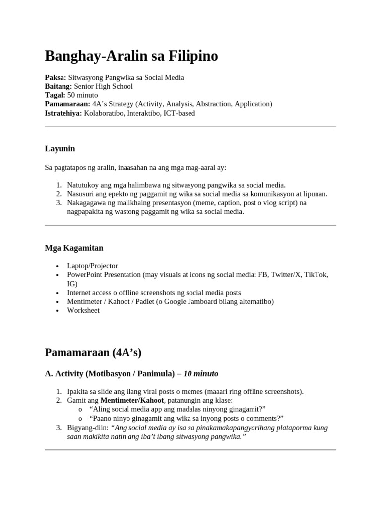 Banghay Aralin For Demo Teaching | PDF