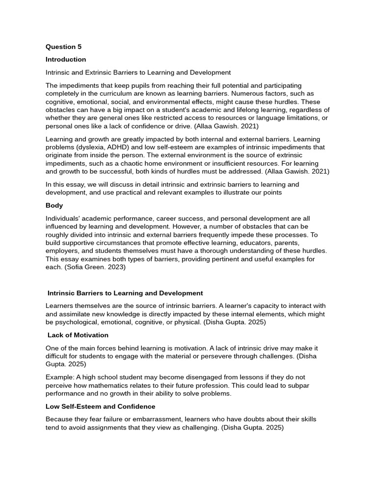Barriers to Learning: Intrinsic vs. Extrinsic | PDF | Motivation ...