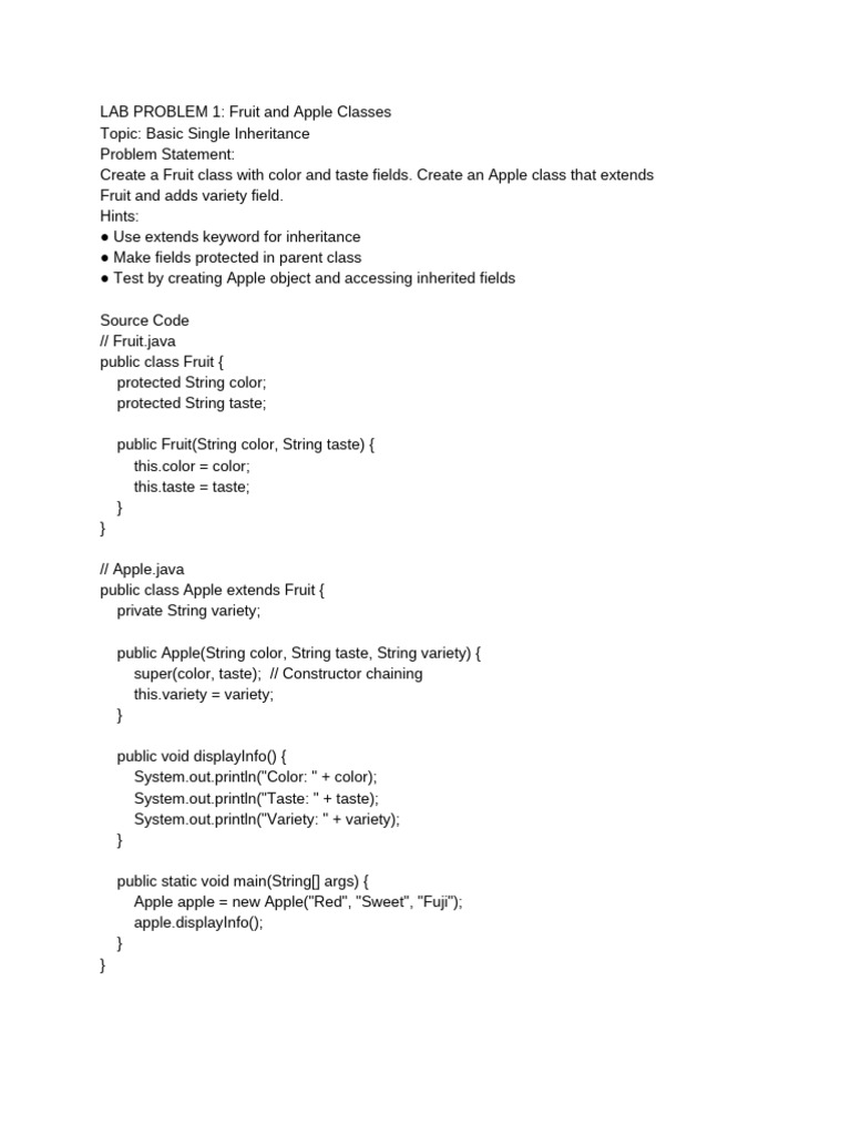 Week 6 - S6 - Core OOP - Inheritance - Lab Problem | PDF | Constructor (Object Oriented ...