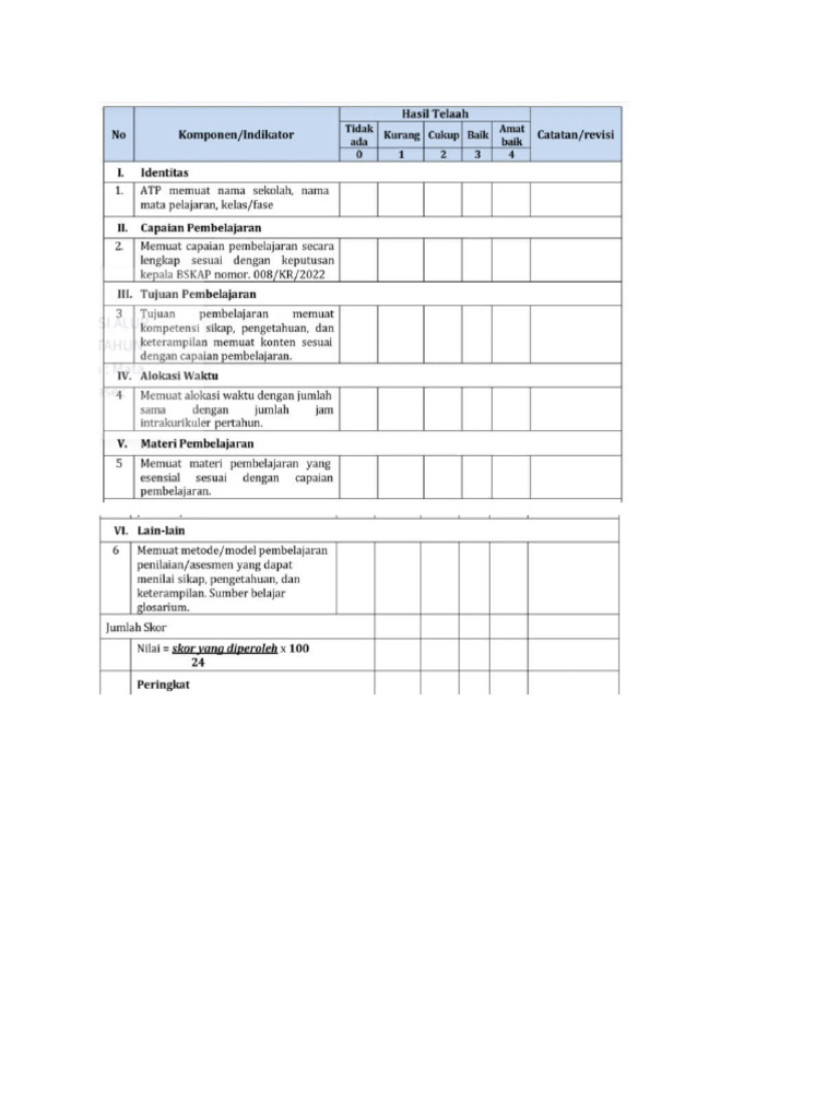 Contoh Instrumen Telaah Modul Ajar | PDF