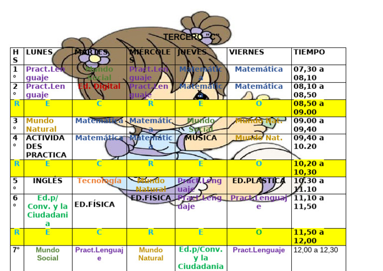 Horario Escolar Tercero "C" | PDF
