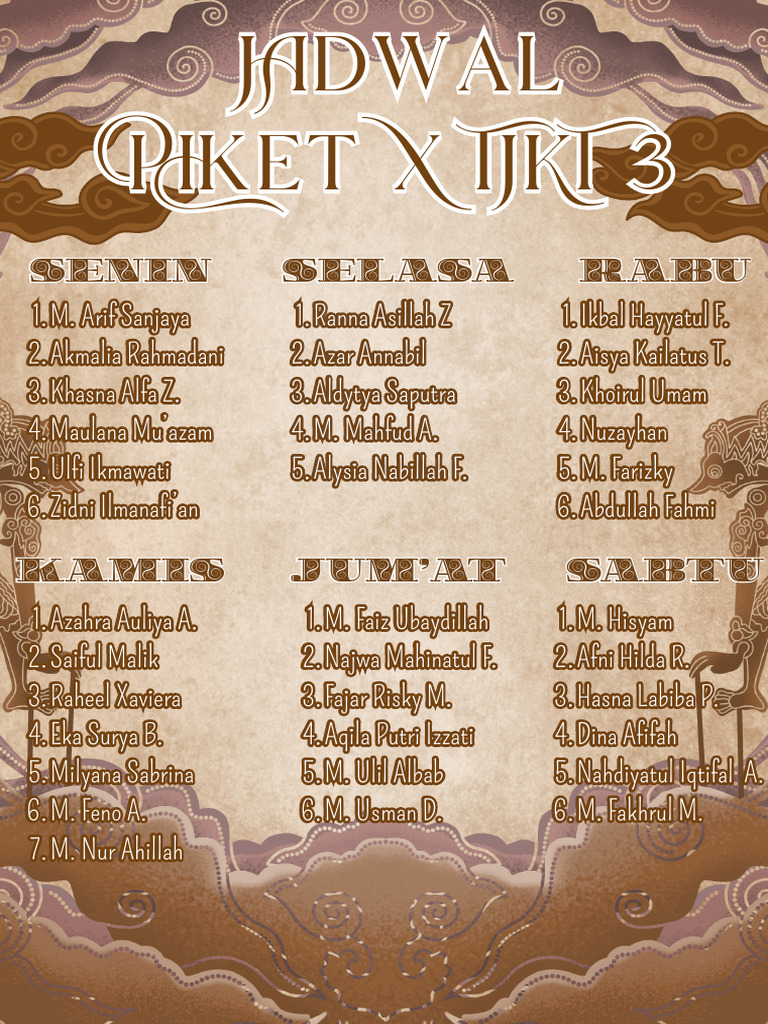 Jadwal Piket X TJKT 3 | PDF