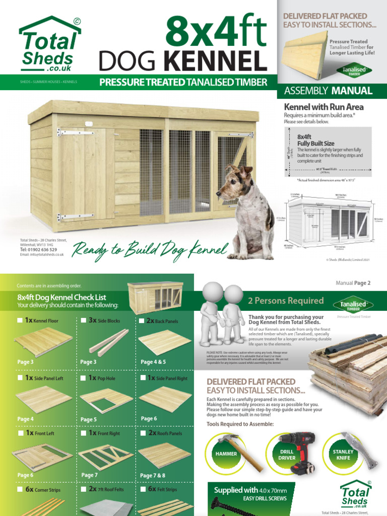 8x4ft Dog Kennel Assembly Guide | PDF | Drill | Lumber