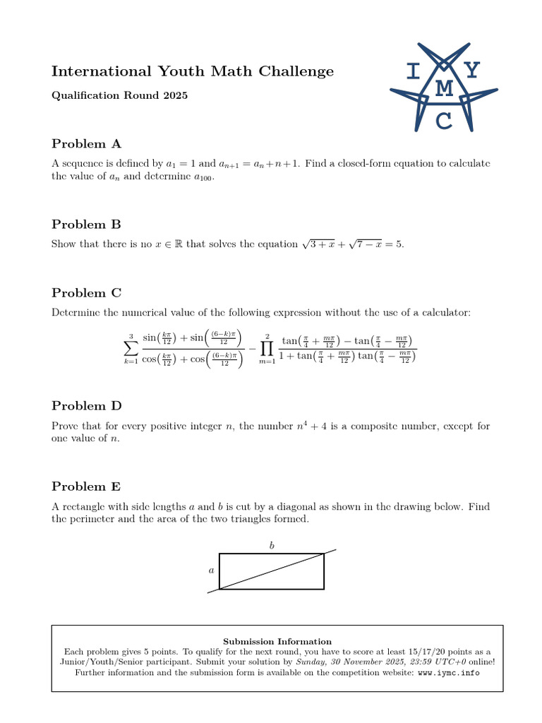 IYMC Qualification Round 2025 | PDF