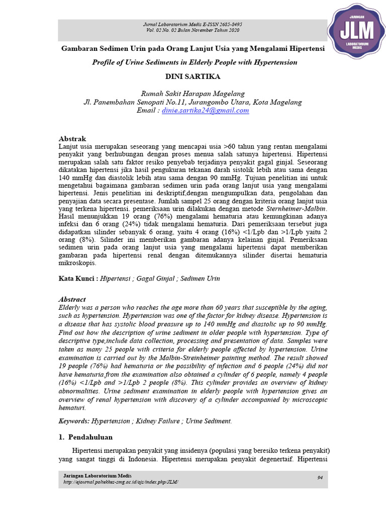 Sedimen Urin pada Lansia Hipertensi | PDF