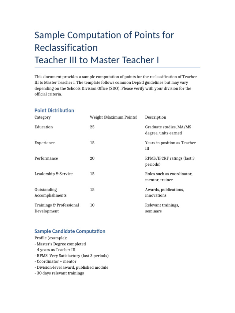 Reclassification Points Computation Guide | PDF