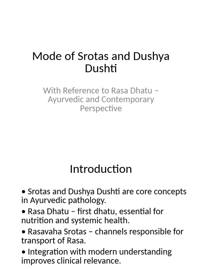Rasa Dhatu and Srotas in Ayurveda | PDF