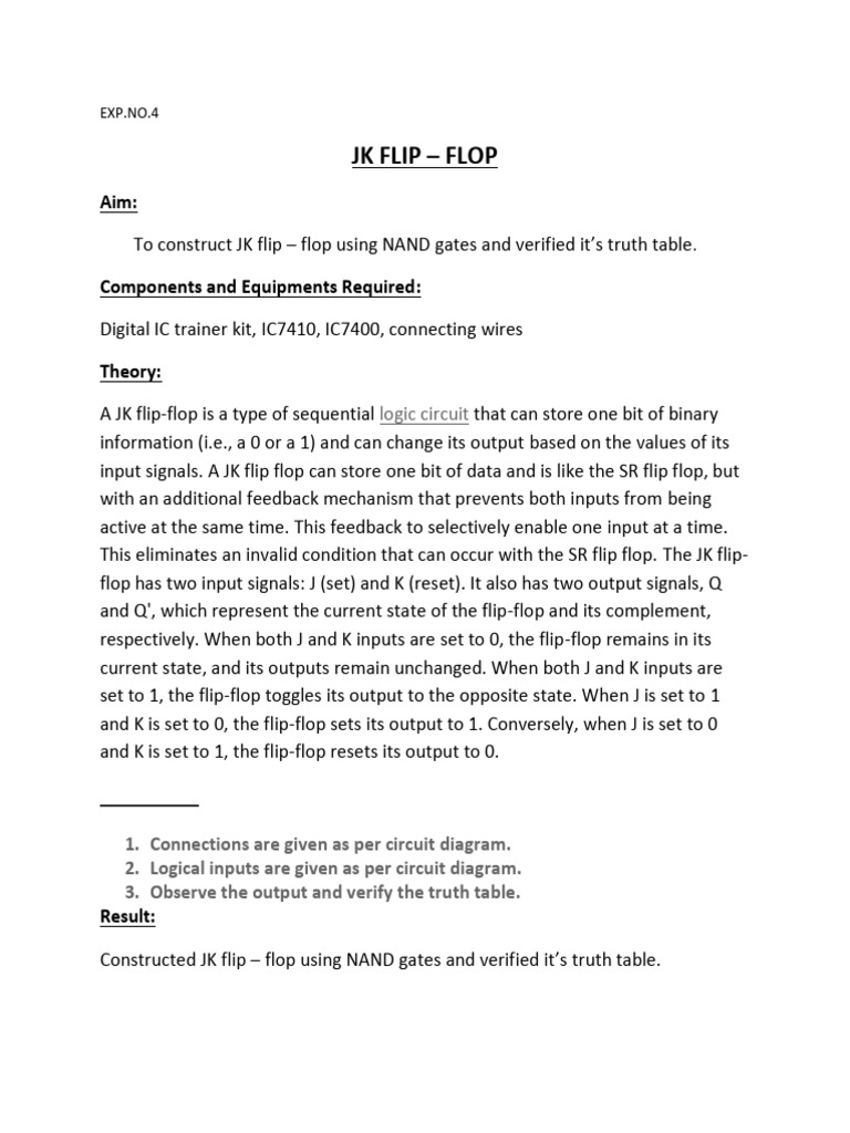 JK Flip-Flop Lab Experiment | PDF
