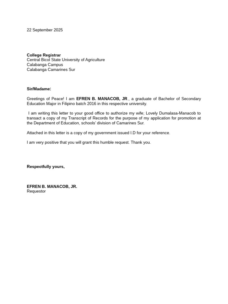 Transcript Request Authorization Letter | PDF