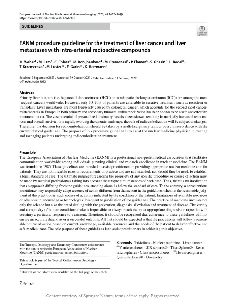 EANM Guidelines for Liver Cancer Radioembolization | PDF | Radiation ...