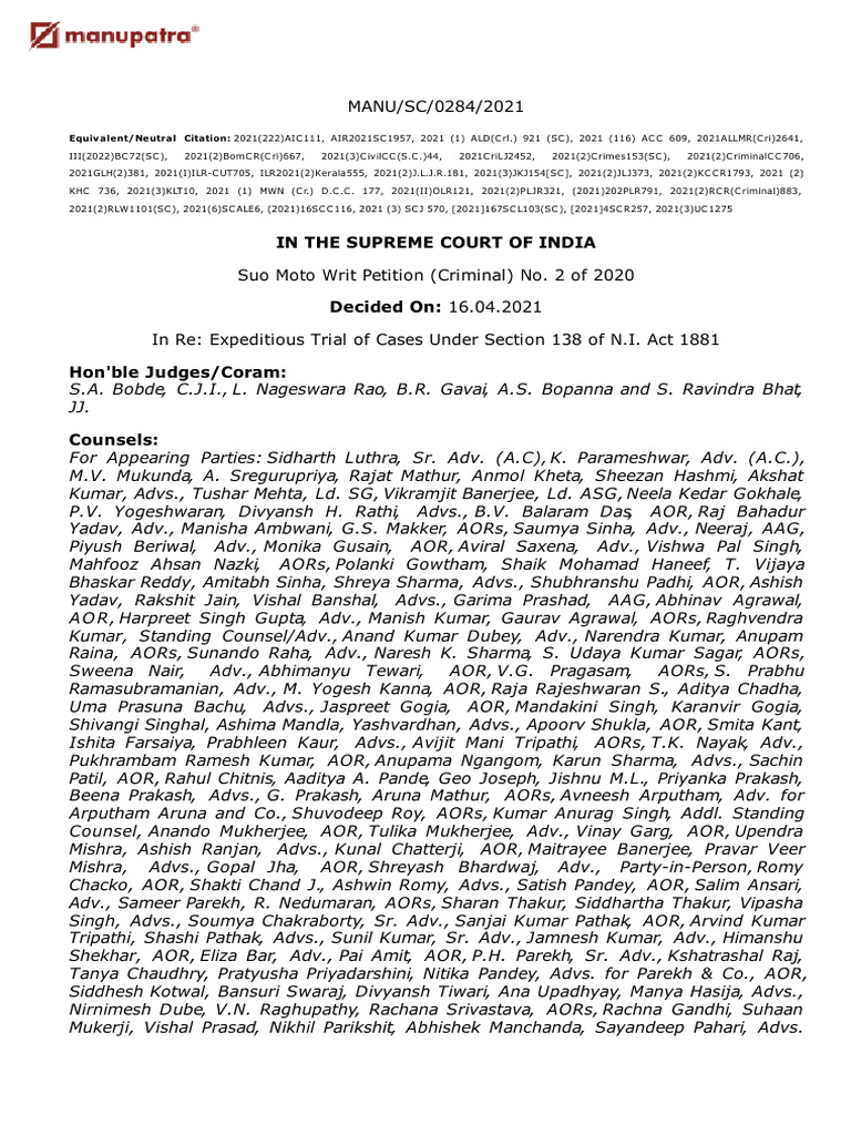 In Re Expeditious Trial of Cases Under Section ...