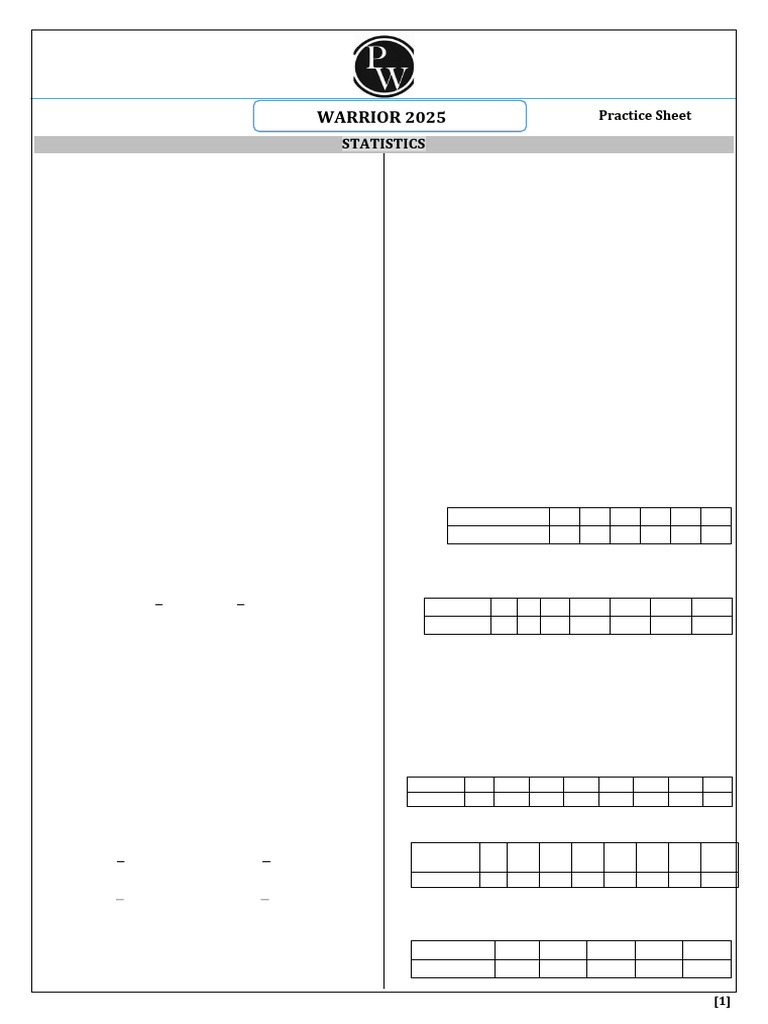 Statistics - Practice Sheet - Warrior 2025 | PDF | Arithmetic Mean | Mode (Statistics)