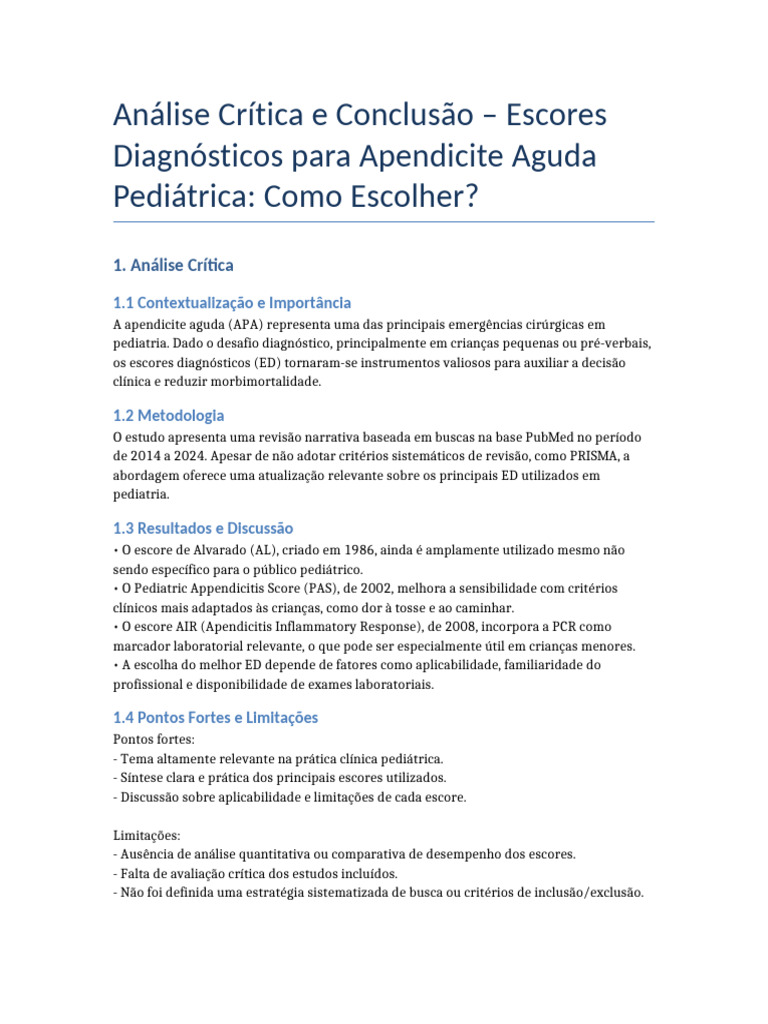 Escores Diagnósticos em Apendicite Pediátrica | PDF | Doenças e distúrbios