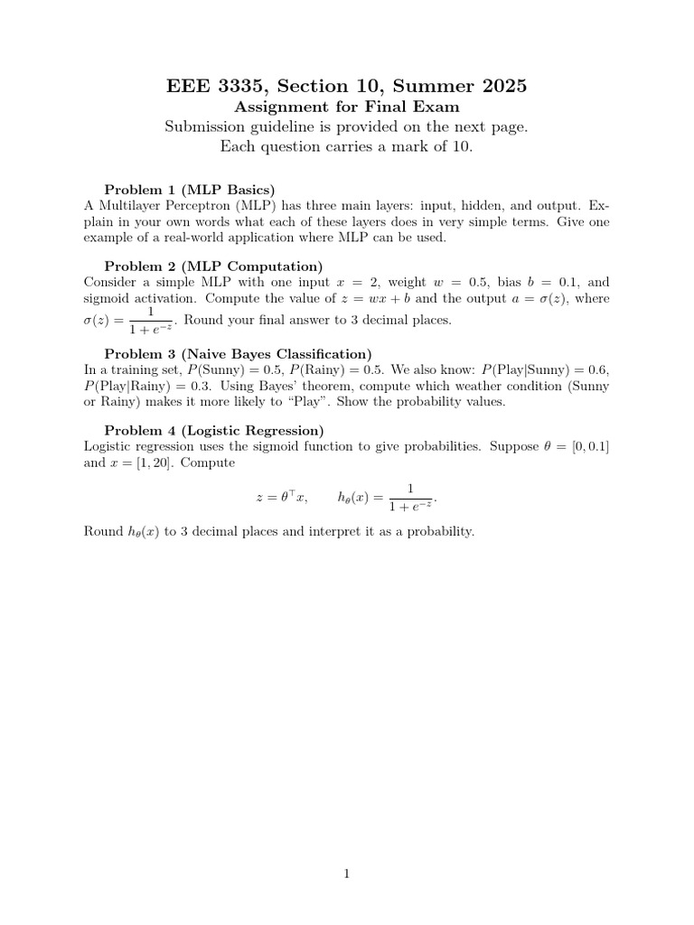 Eee3335 - Final Exam Assignment - Summer 2025 | PDF